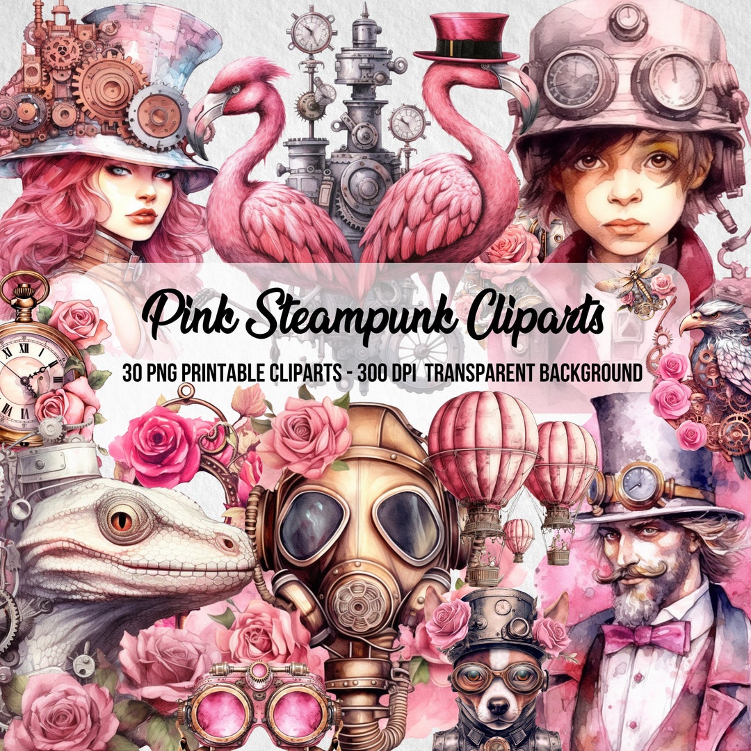 Pink Steampunk Bundle,png Steampunk,junk Journal,scrapbook,commercial ...
