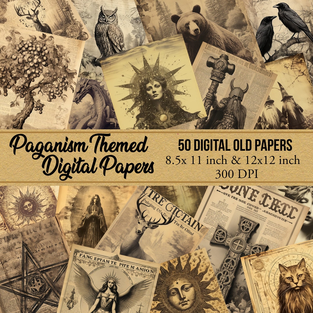 50 Paganism Themed Old Digital Printable Paper,mythologic Ephemera Art ...