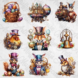 35 Steampunk Easter Clipart Bundle,easter Bunny Png,steampunk Style ...