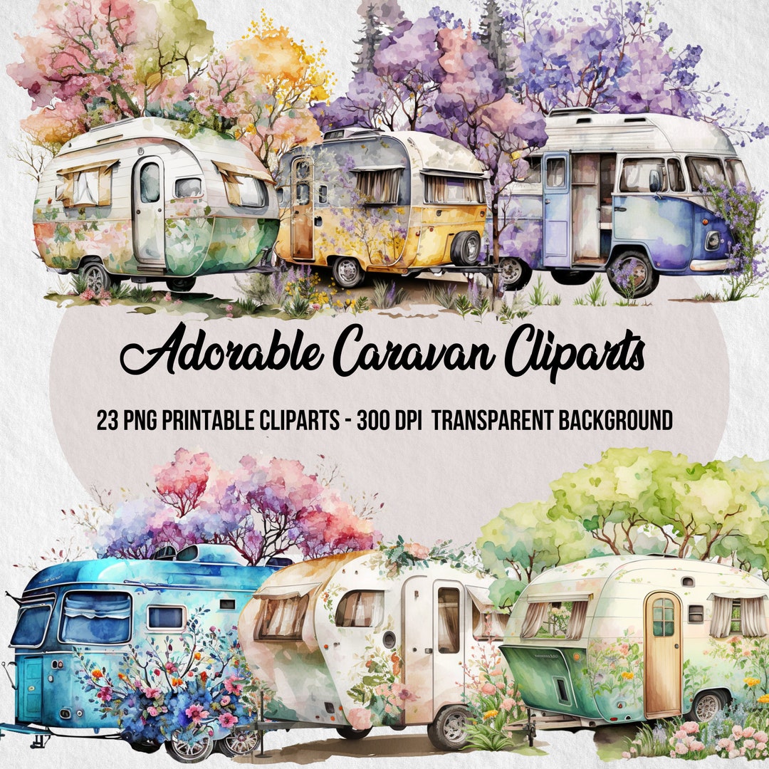 Floral Caravan Clipart Printable Imagecommercial - Etsy UK
