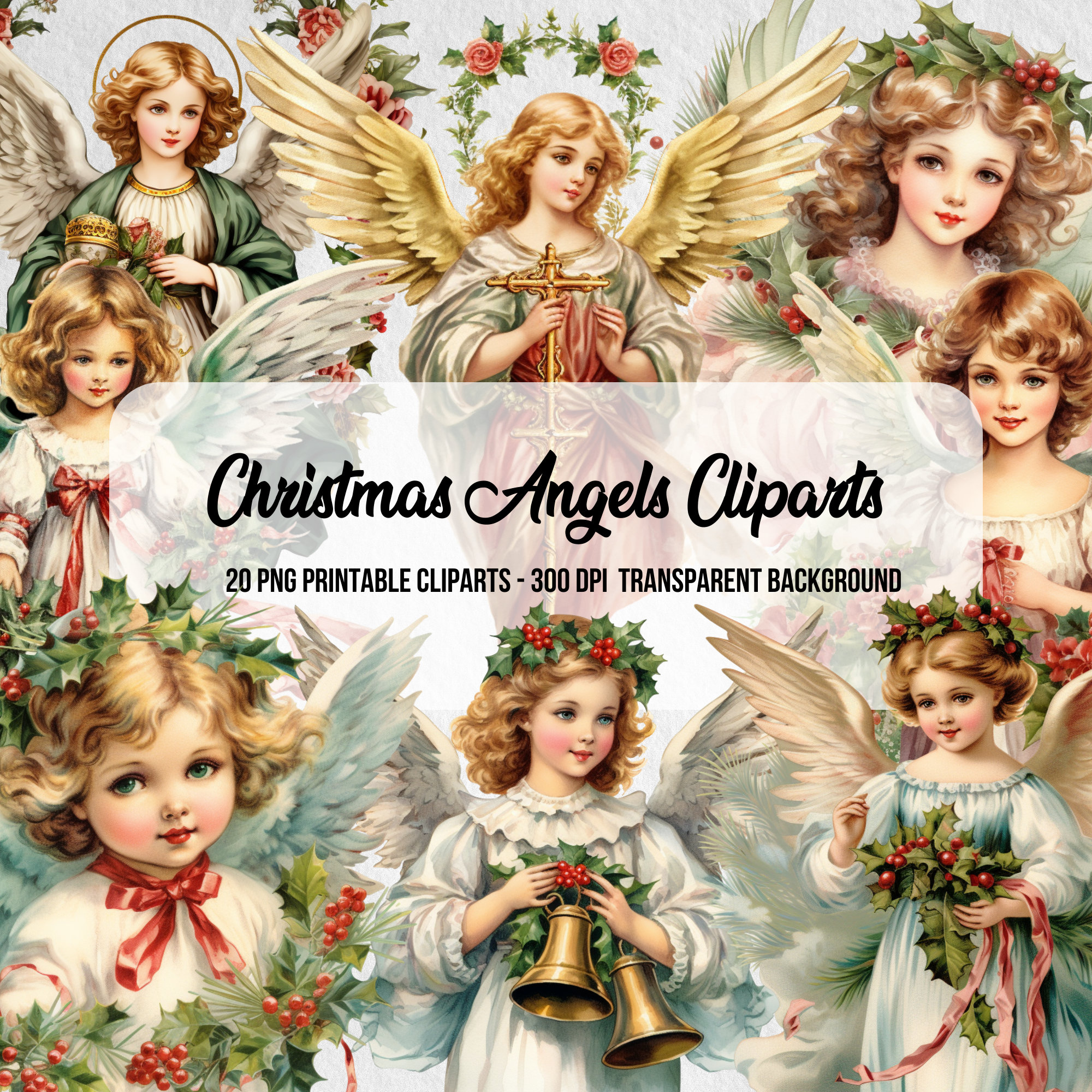 Vintage Angel Faces Clipart