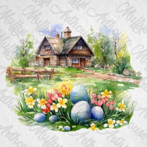 20 Easter Cottage Cliparts,watercolor Effect Easter Prints,easter Png ...