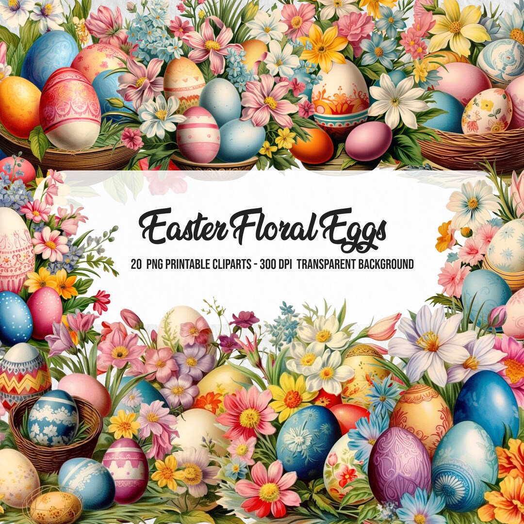 20 Floral Easter Egg Cliparts,patterned Easter Eggs,painted Eggs ...