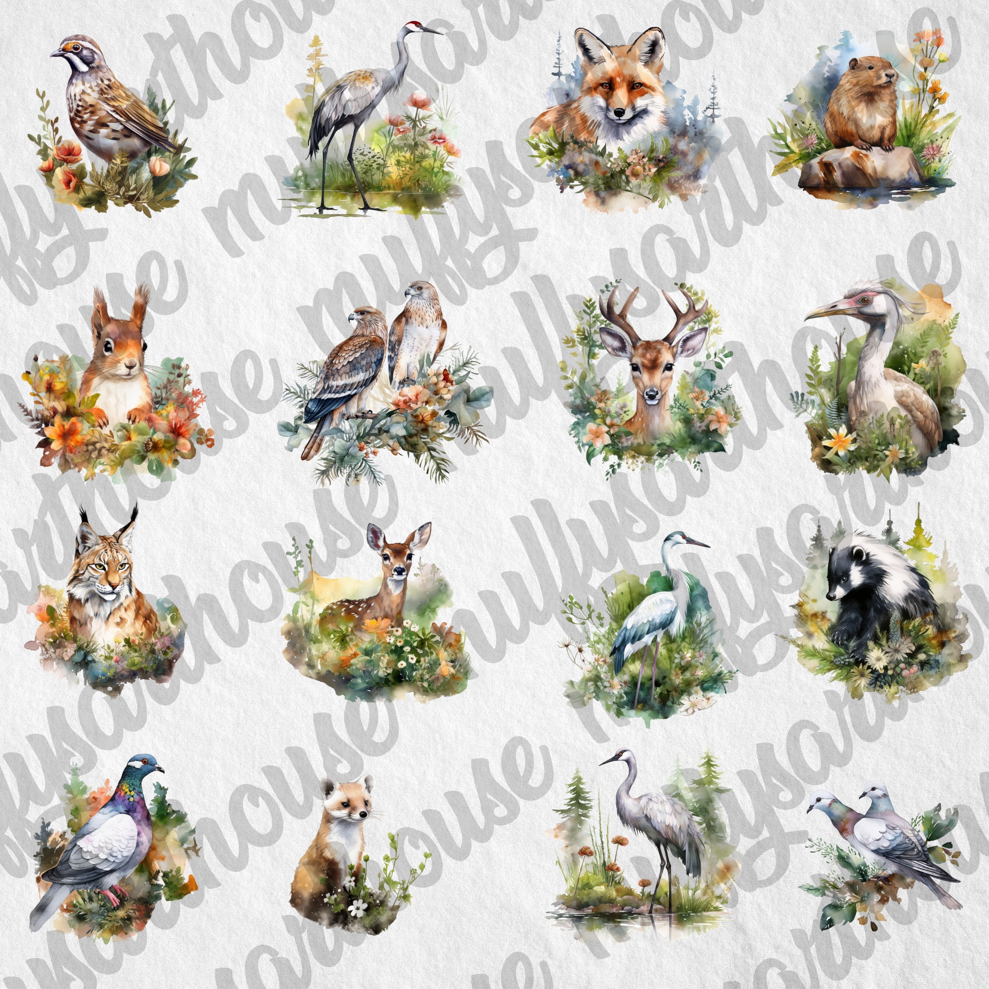 Watercolor Forest Animal Clipart, PNG Bundle (digital Download) - Etsy