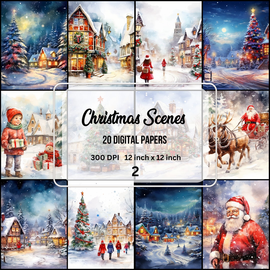 Printable Snowy Christmas Digital Papers,christmas Ephemera,instant ...