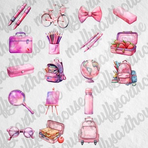PNG Watercolor School Cliparts,back to School Cliparts, Pink School ...