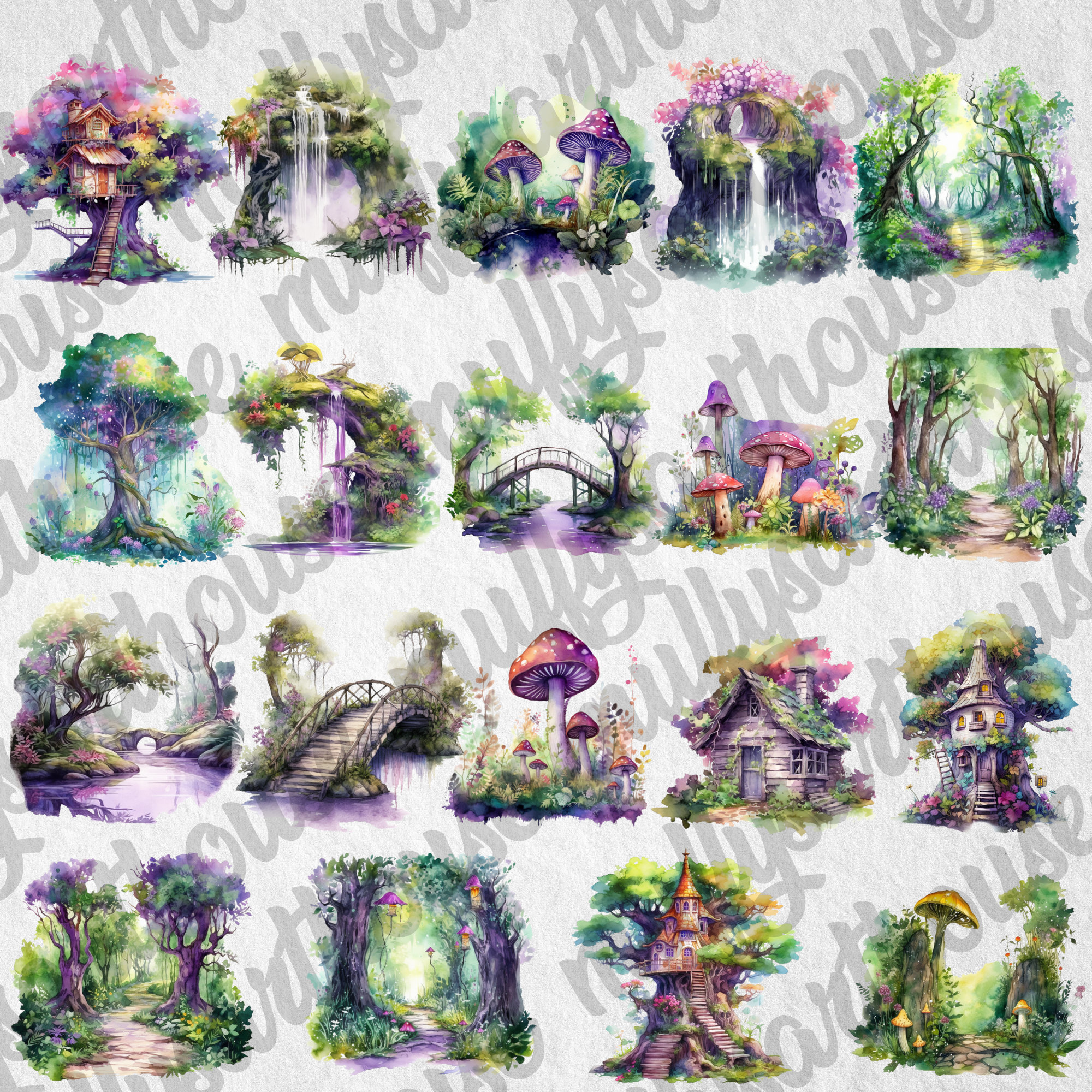 Watercolor Fairy Forest Clipart Bundle, Magical Graphics (digital ...