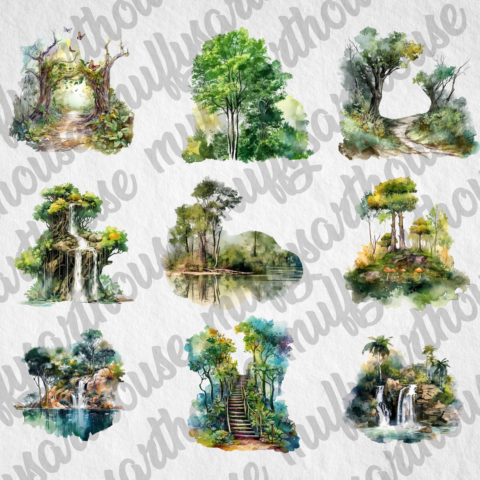 Woodland Clipart Bundle: Forest Landscape Graphics (digital Download ...