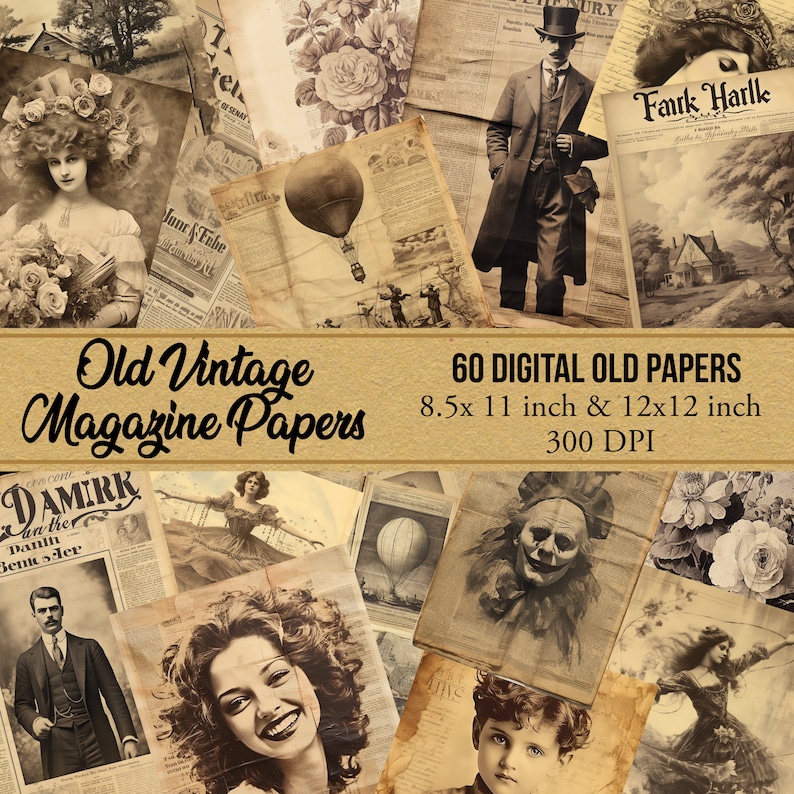 60 Vintage Newspaper Ephemera, Printable Junk Journal (digital Download ...