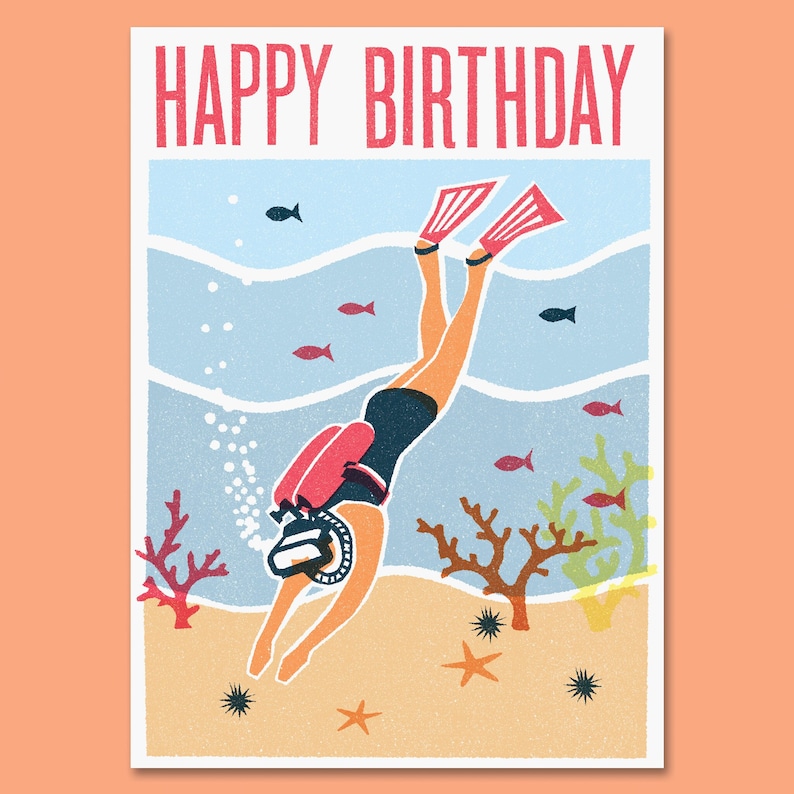 Happy Birthday Diver, Underwater Sea Life, Sustainable Retro ...