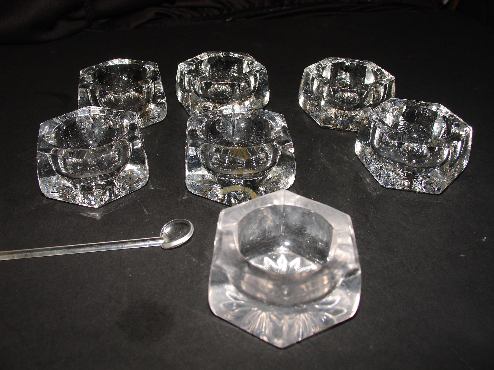 7 Open Salt Cellar 6 Sided Hexagon Clear Crystal Glass EAPG With Glass ...