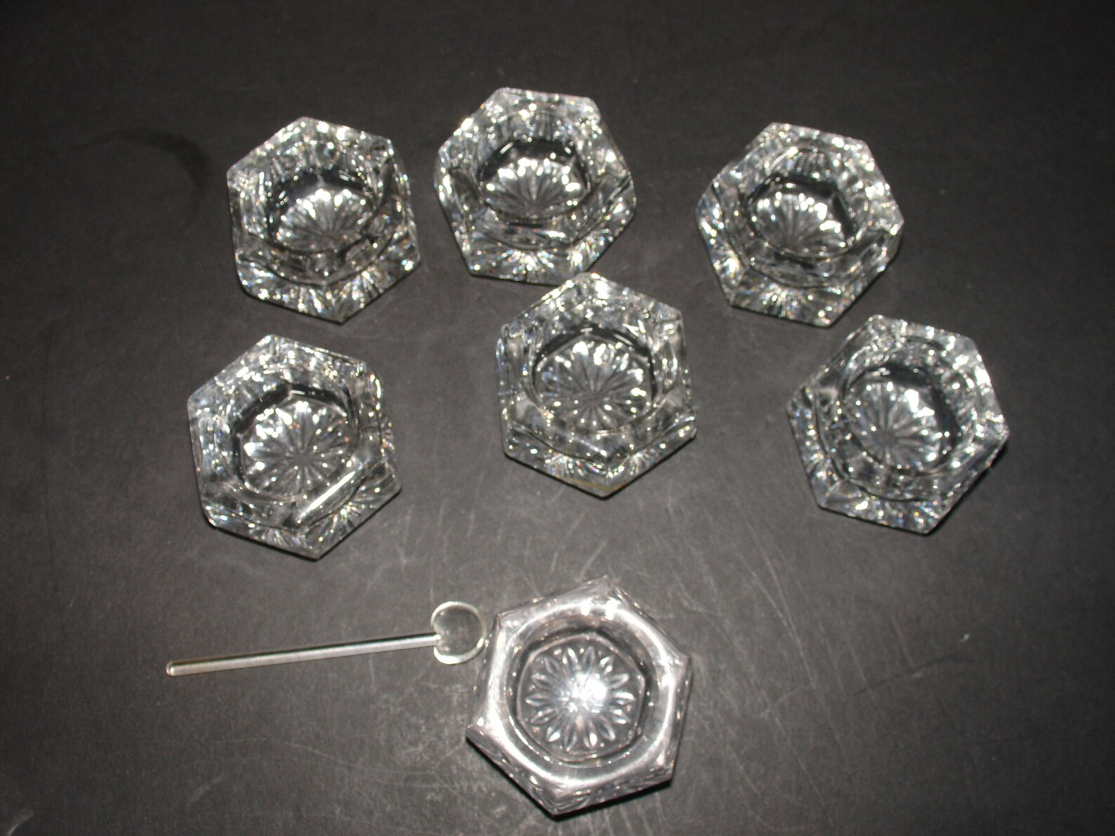 7 Open Salt Cellar 6 Sided Hexagon Clear Crystal Glass EAPG With Glass ...