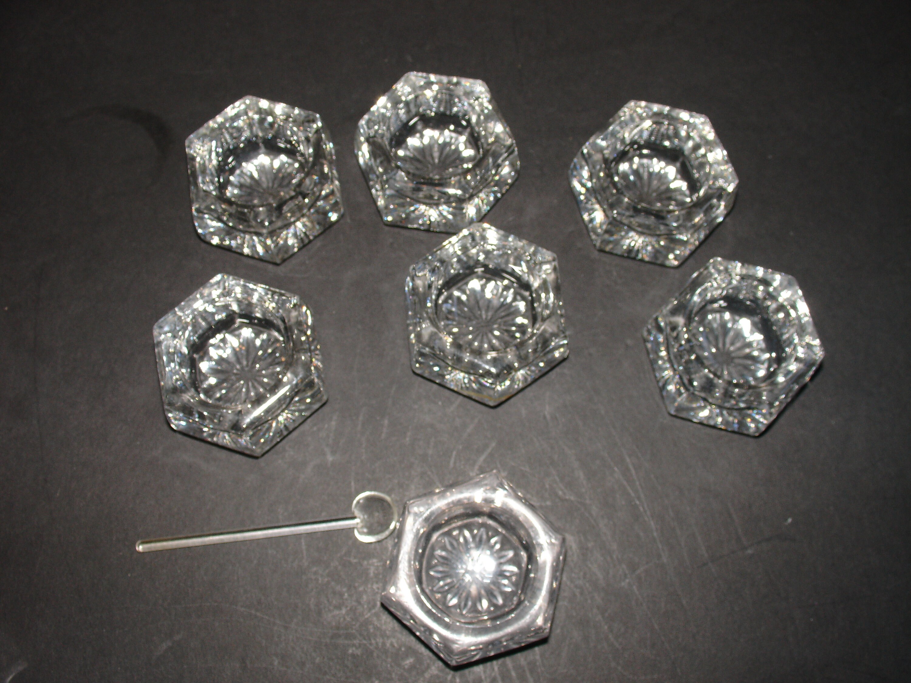 7 Open Salt Cellar 6 Sided Hexagon Clear Crystal Glass EAPG With Glass ...