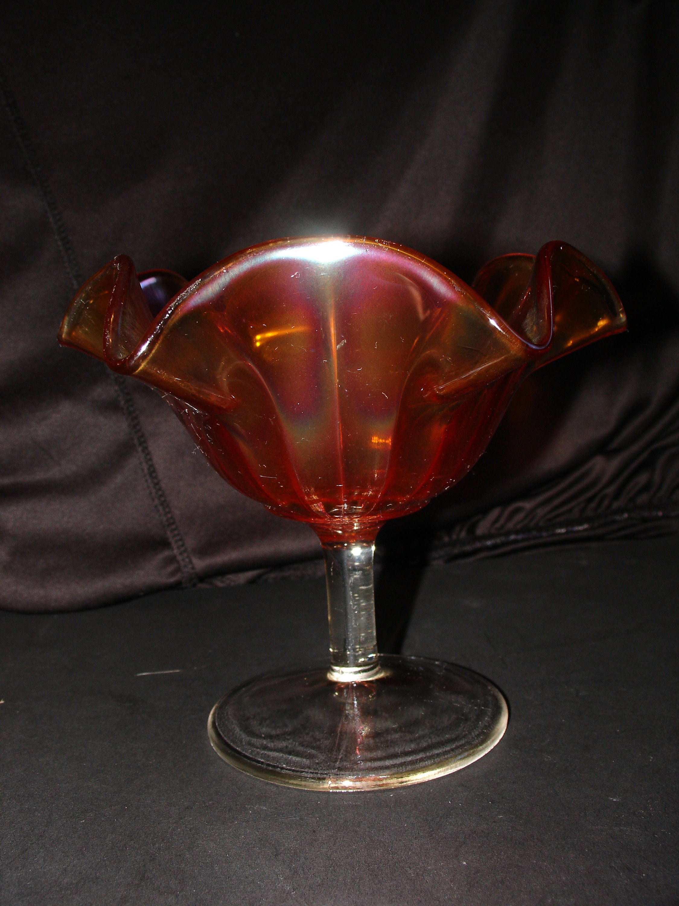 Marigold Carnival Glass Pedestal Ruffled Candy Dish by Fenton - Etsy