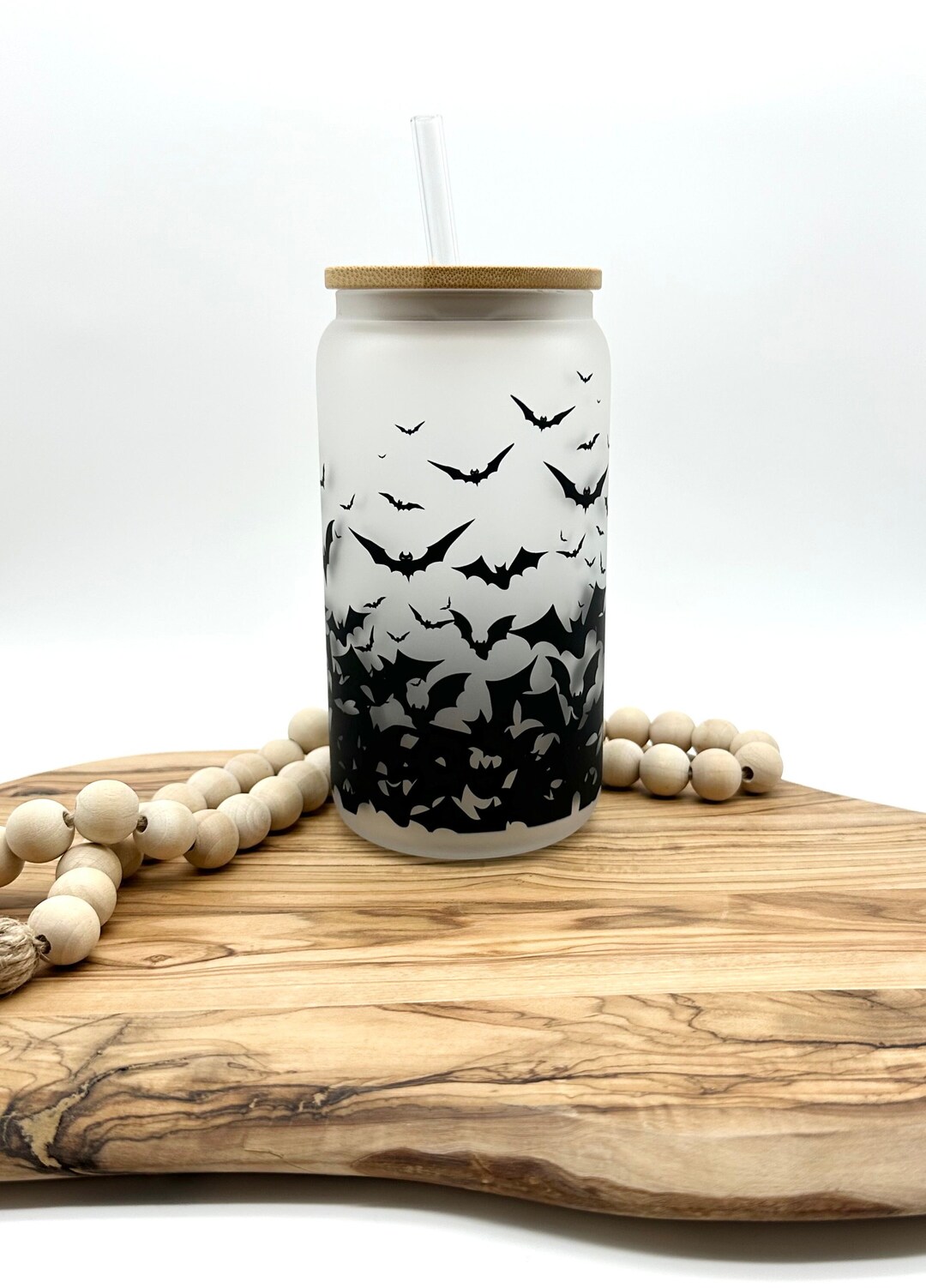 Halloween Bats Frosted Glass Tumbler, Halloween Iced Coffee Cup With ...