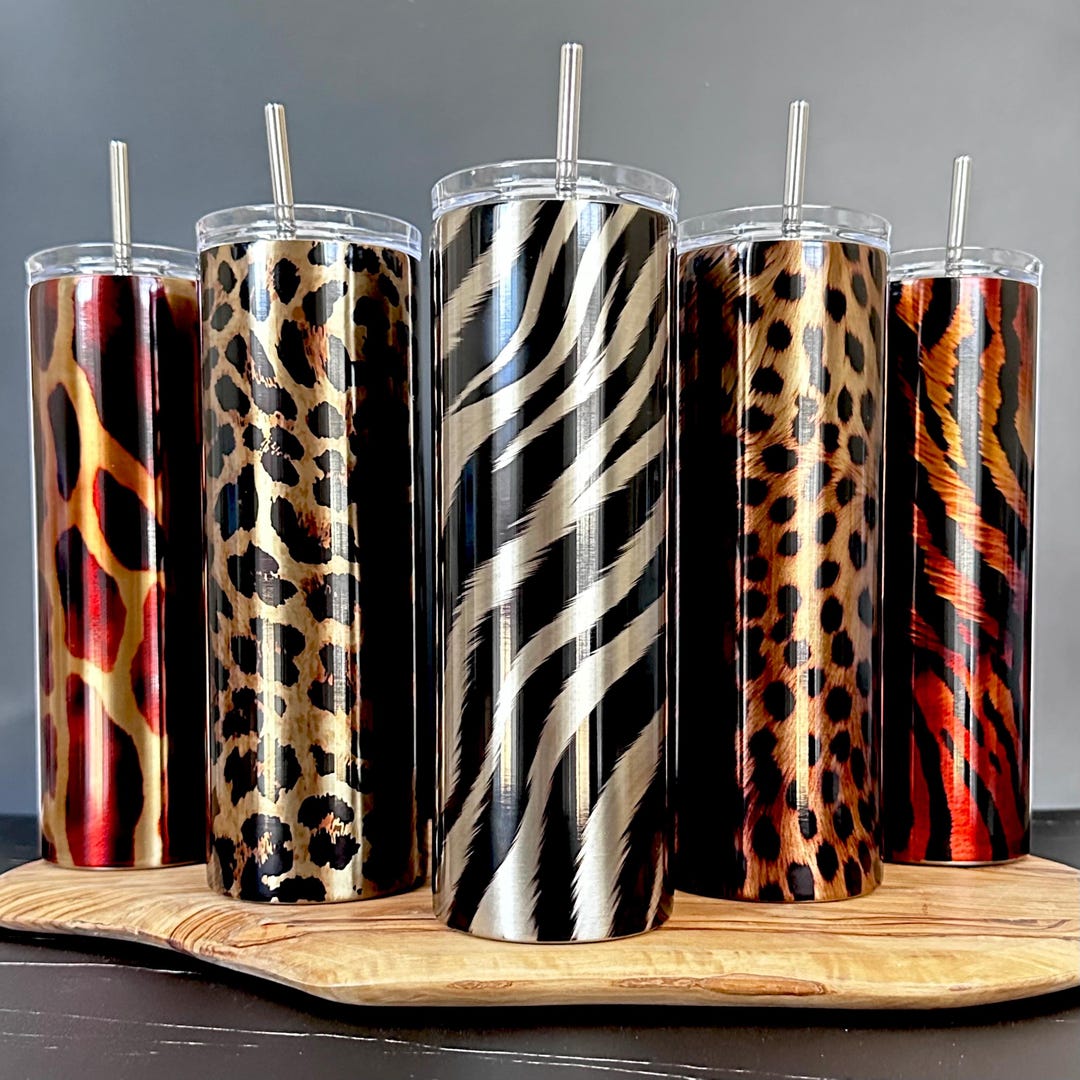 Animal Print Tumblers, 20oz Skinny Tumbler With Lid and Straw, Tiger ...