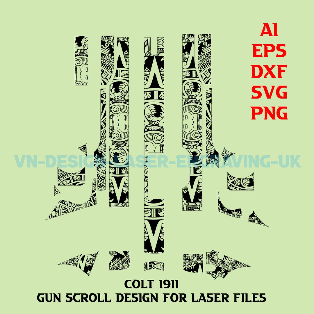 Colt 1911 Hand Gun Design Mayan Culture Custom, Ai, Vector, SVG, DXF ...