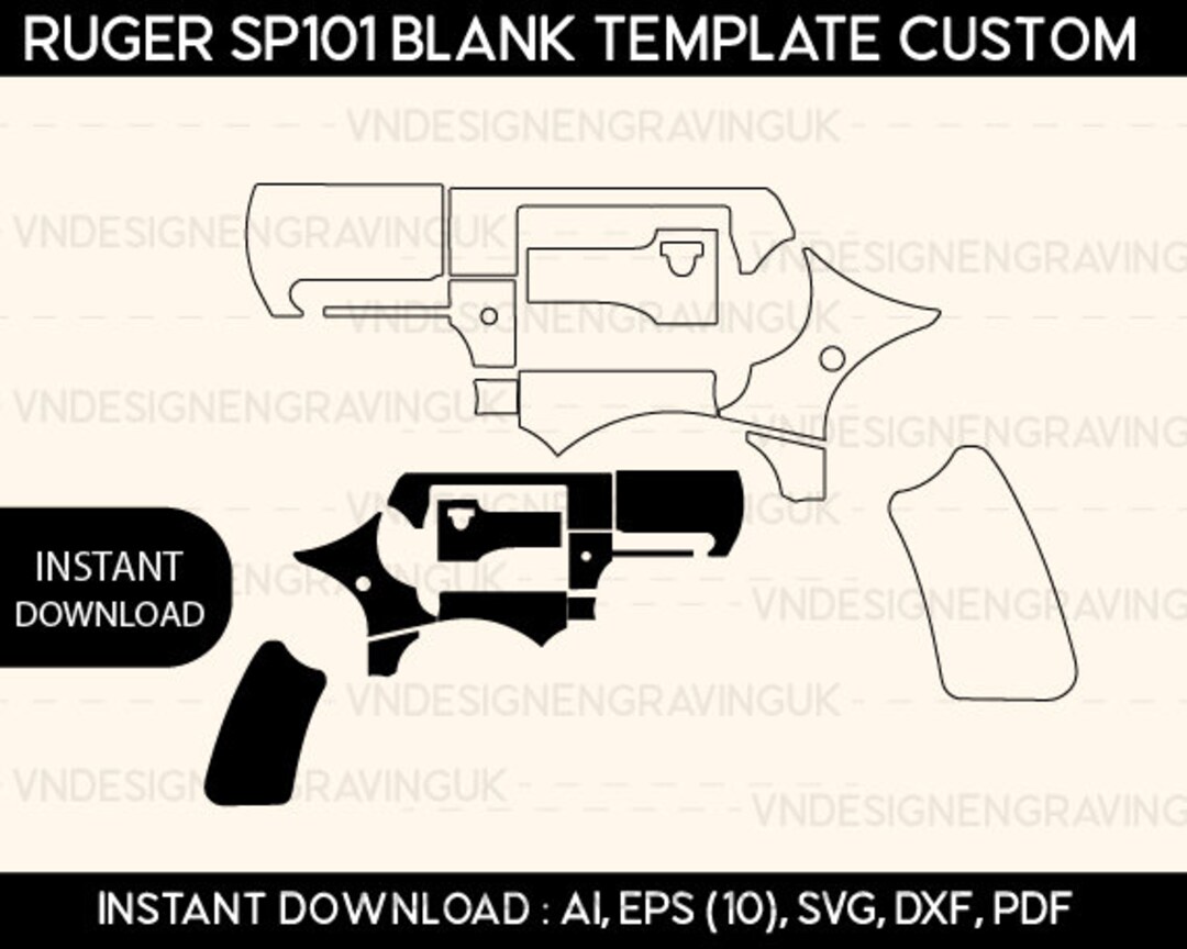 Ruger SP 101 Gun Blank Vector Outline Template for Laser Engraving, Ai ...