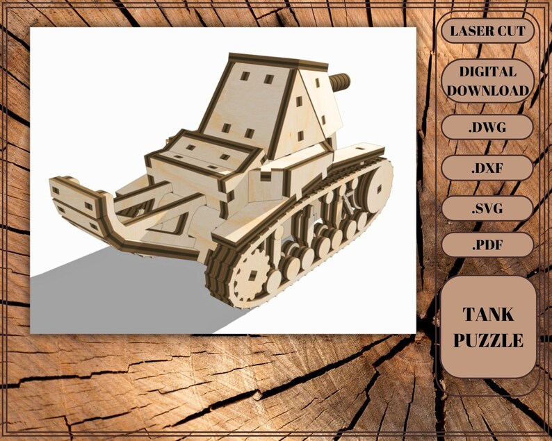 Kids Toys Tank, Wooden Toys Tank, Laser Cut 3D Puzzle, Dwg-dxf-svg-pdf ...