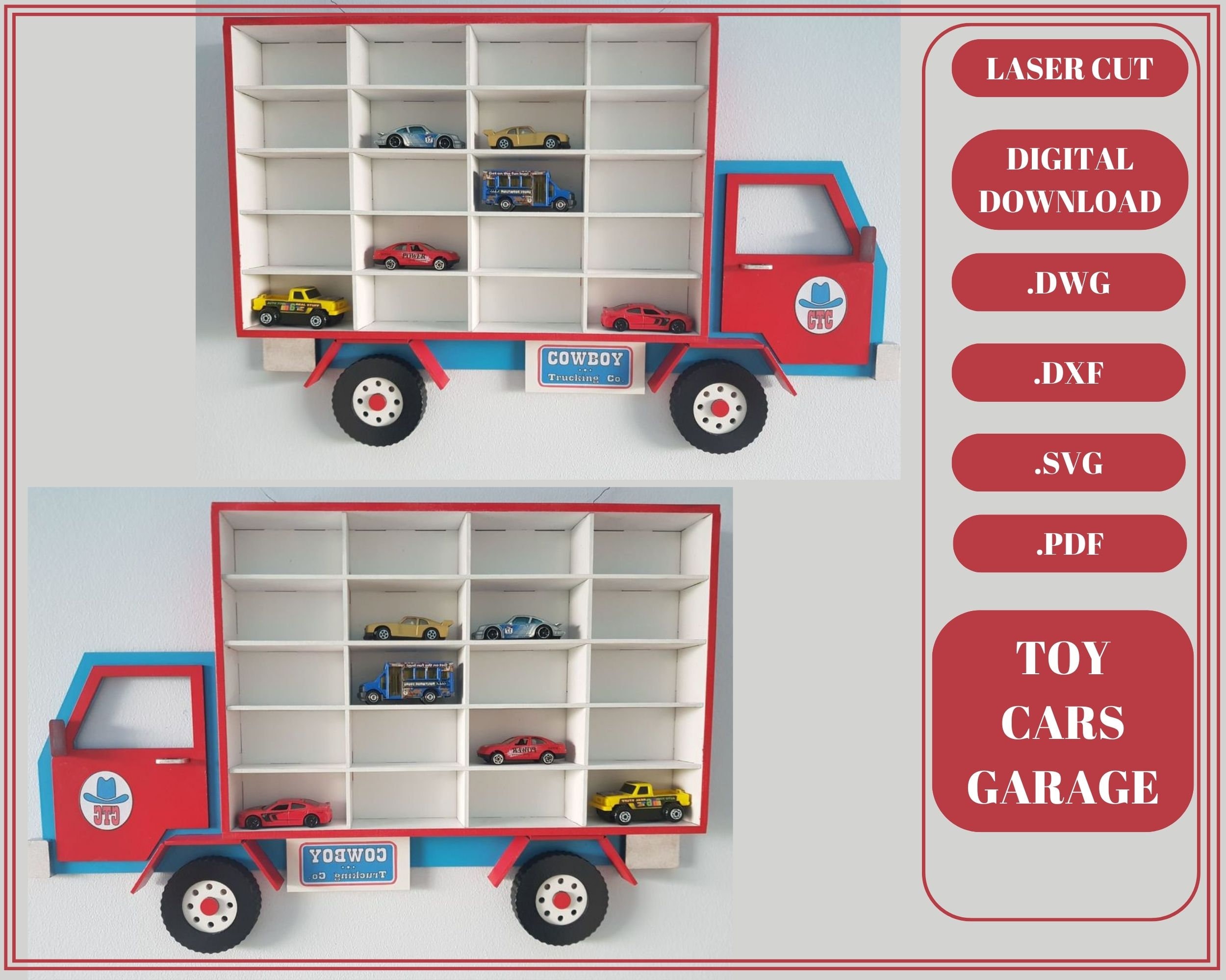 Toy Cars Garage, Laser Cut Wood Toy Car Storage Organizer, Toy Car ...