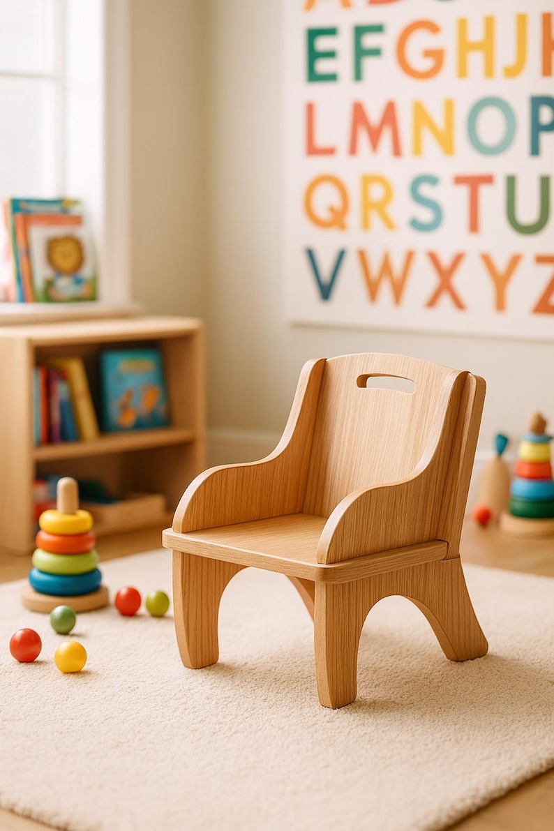 Handcrafted Wooden Kids Chair, Montessori Style Toddler Seat for ...