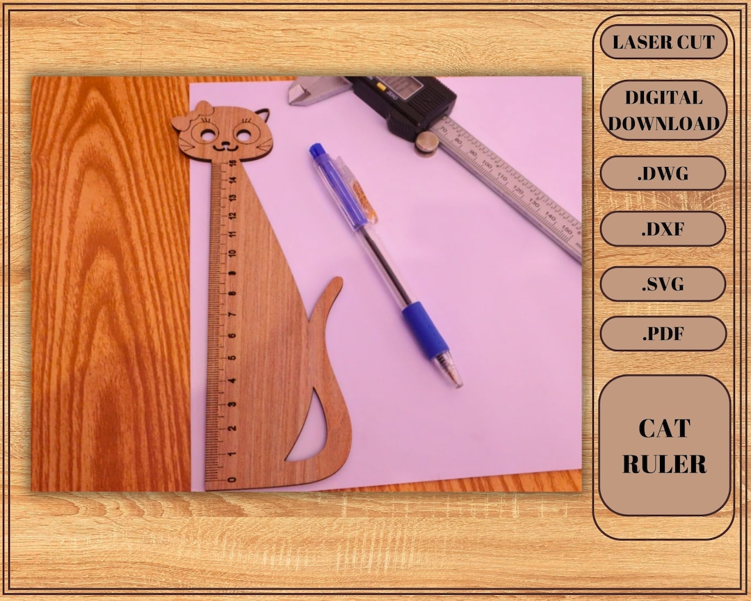 Children Ruler, Cat Ruler, Laser Cut Cute Cat Wooden Ruler, Digital ...