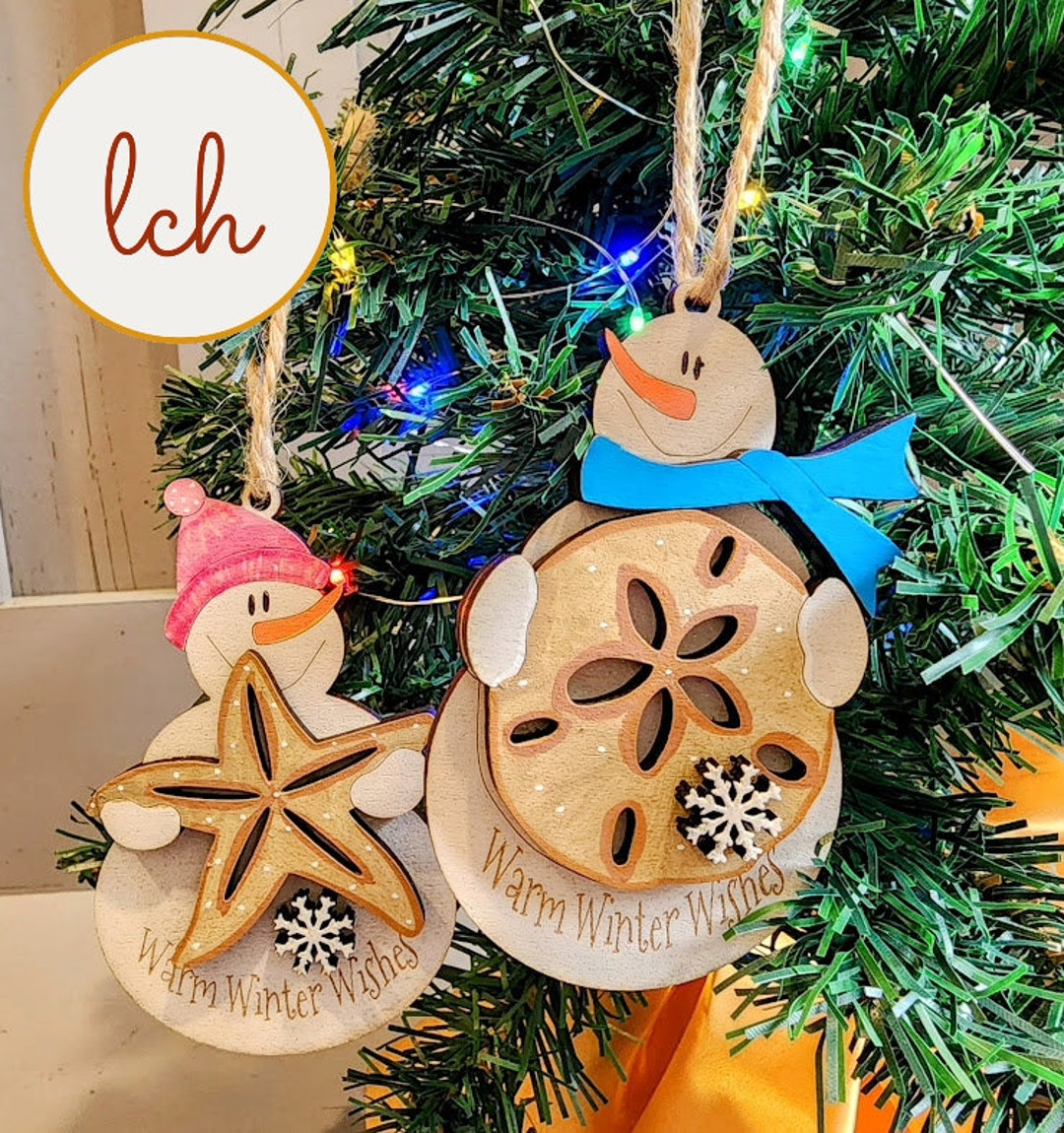 Custom Wooden Laser-cut Sea Shell & Snowman Christmas Ornaments ...