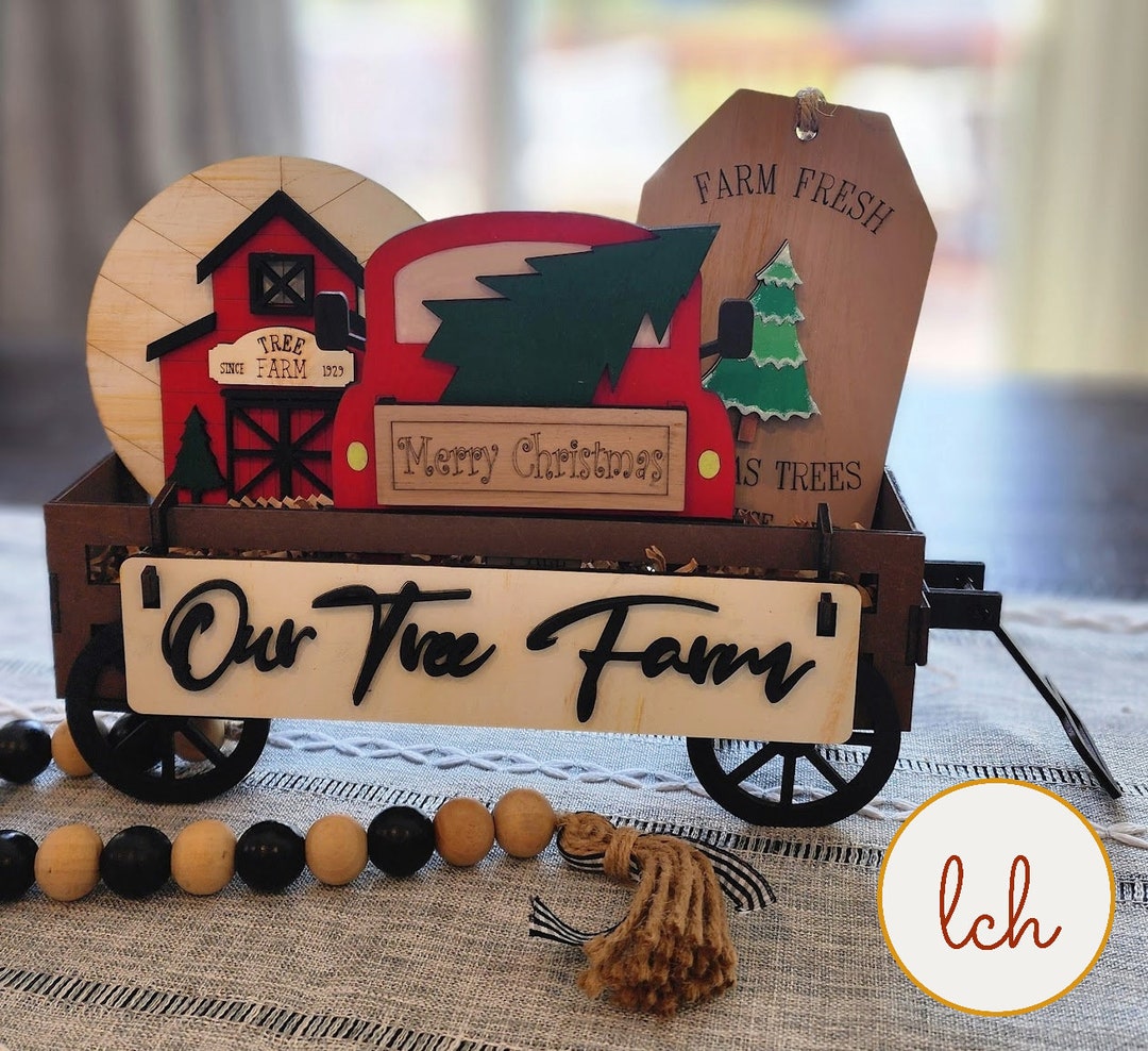 Charming Red Truck Christmas Tree Farm Interchangeable Shelf Sitter ...