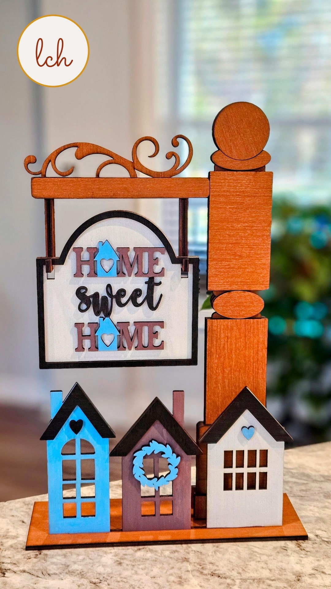 Home Sweet Home Wooden Laser Cut Hand Painted Mini Signpost Door Insert ...