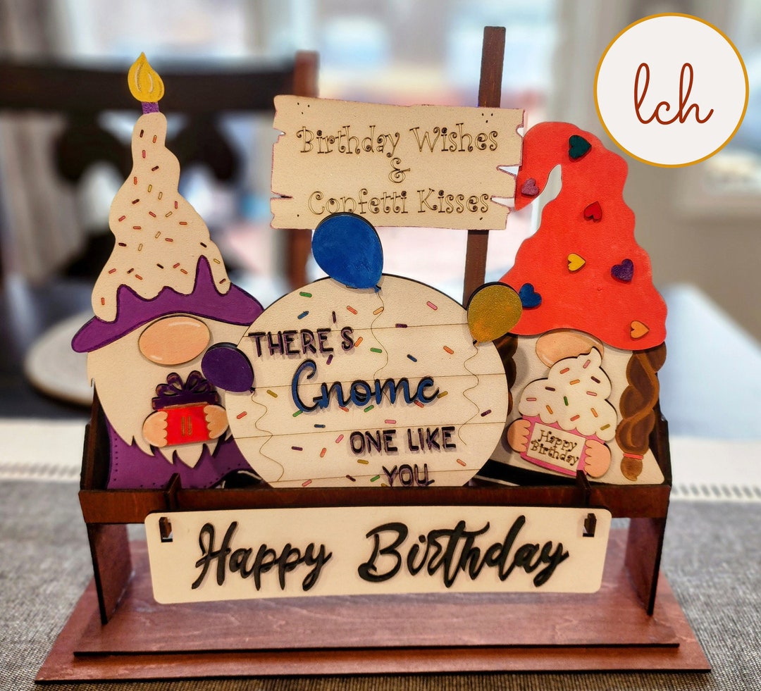 Whimsical Wooden Gnome Birthday Shelf Sitter Inserts - Hand-painted ...
