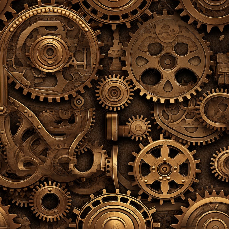 Steampunk Junk Journal Styled Gears Digital Printable Seamless Vintage ...