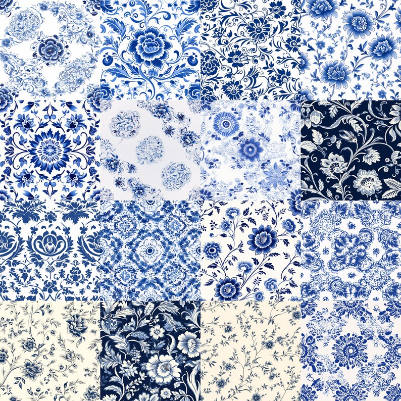 Fine China Blue Floral Digital Paper Printable Seamless Background ...