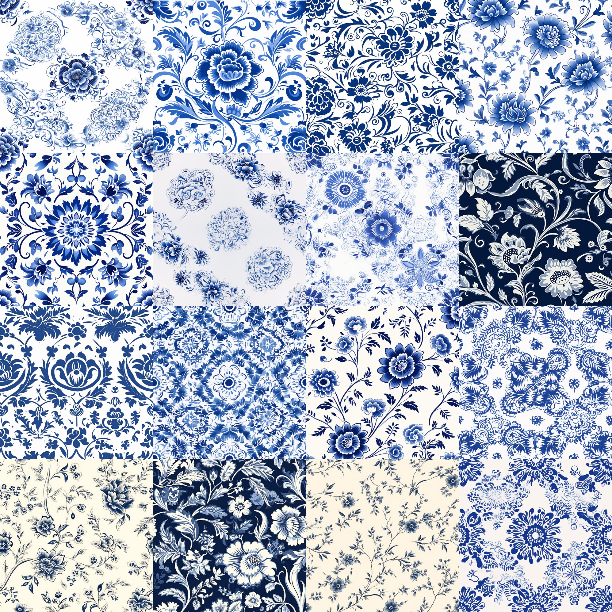 Fine China Blue Floral Digital Paper Printable Seamless Background ...