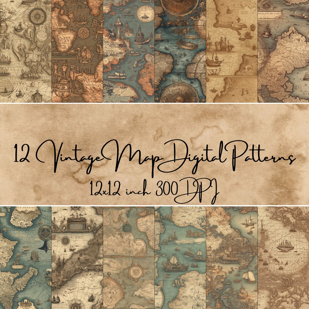 Vintage Map Digital Pattern Vintage Maps Seamless Print Fantasy Map Old ...