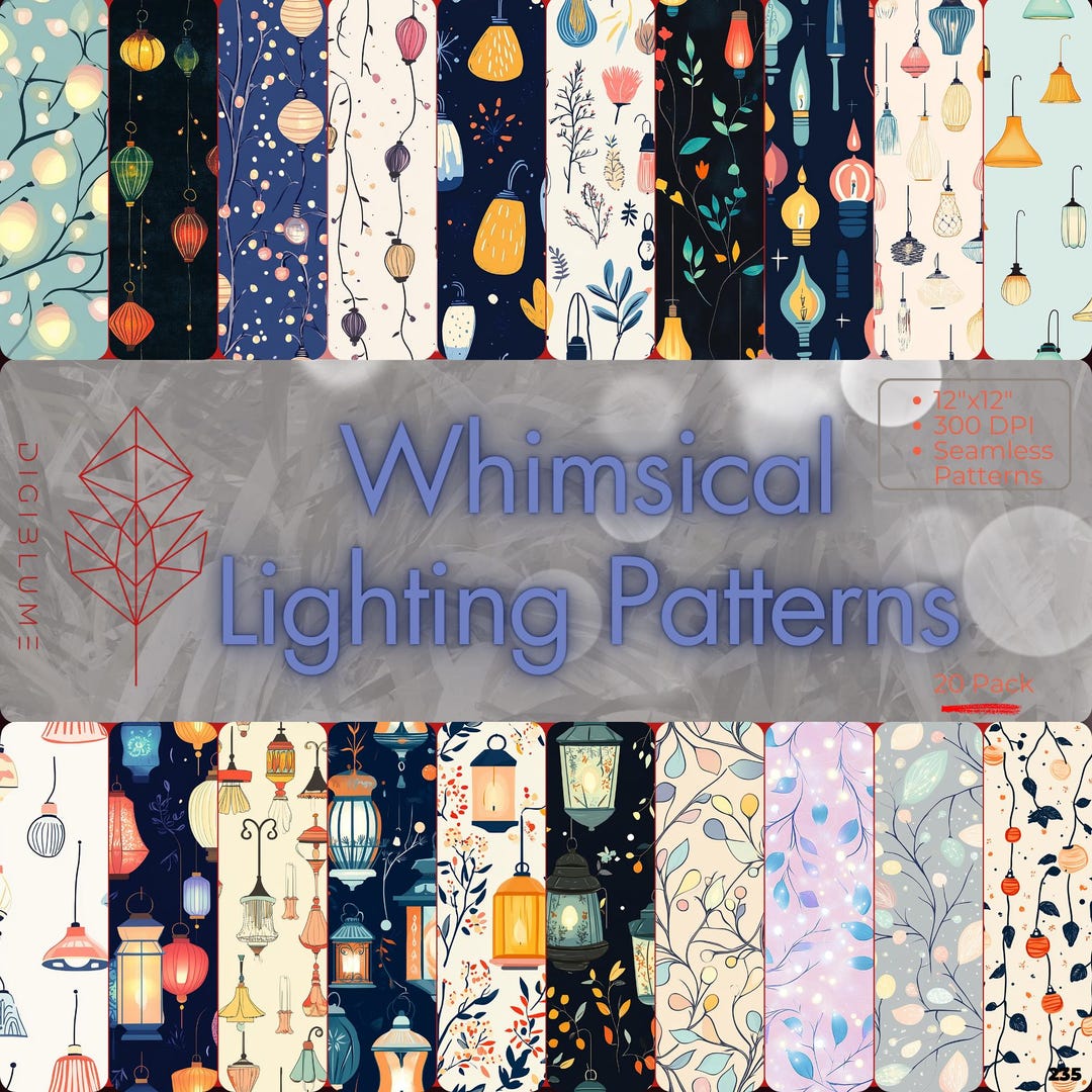 Whimsical Lighting Seamless Patterns Fairy Light Digital Paper for ...