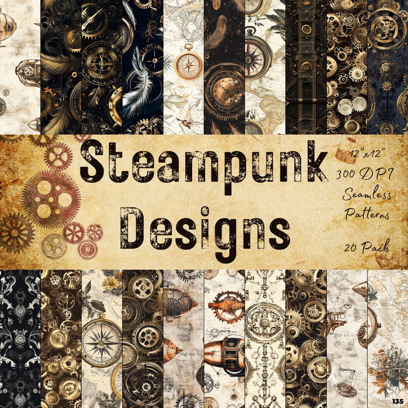 Steampunk Seamless Patterns Gears Victorian Style Digital Download - Etsy