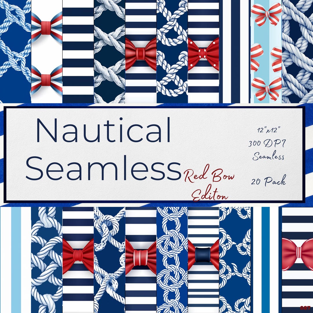 Nautical Striped Patterns With Red Bow Seamless Navy Blue & White ...