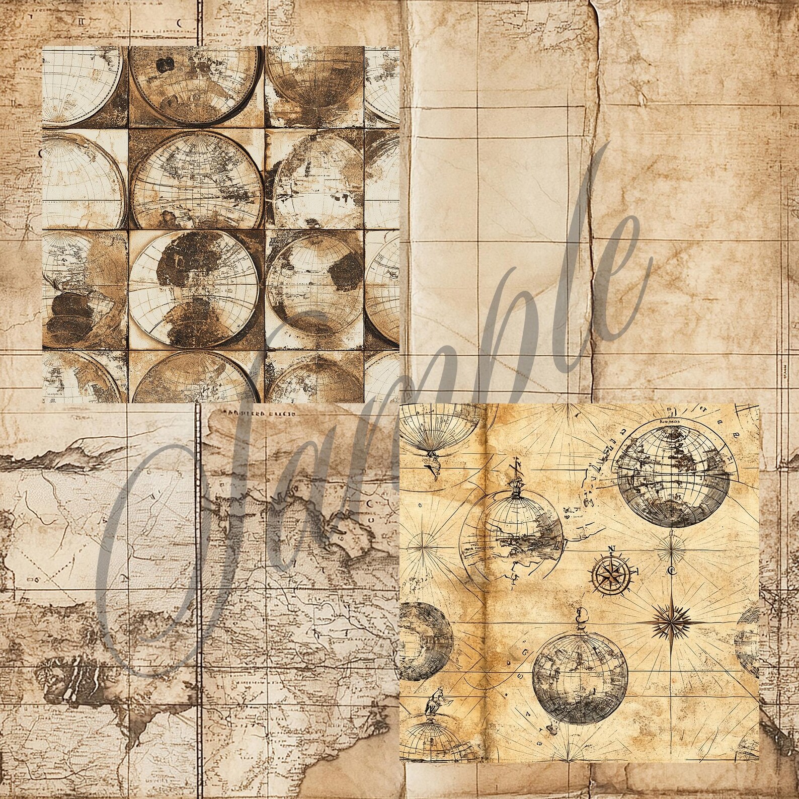Vintage Map Patterns | Seamless Antique Cartography Designs | Fantasy ...