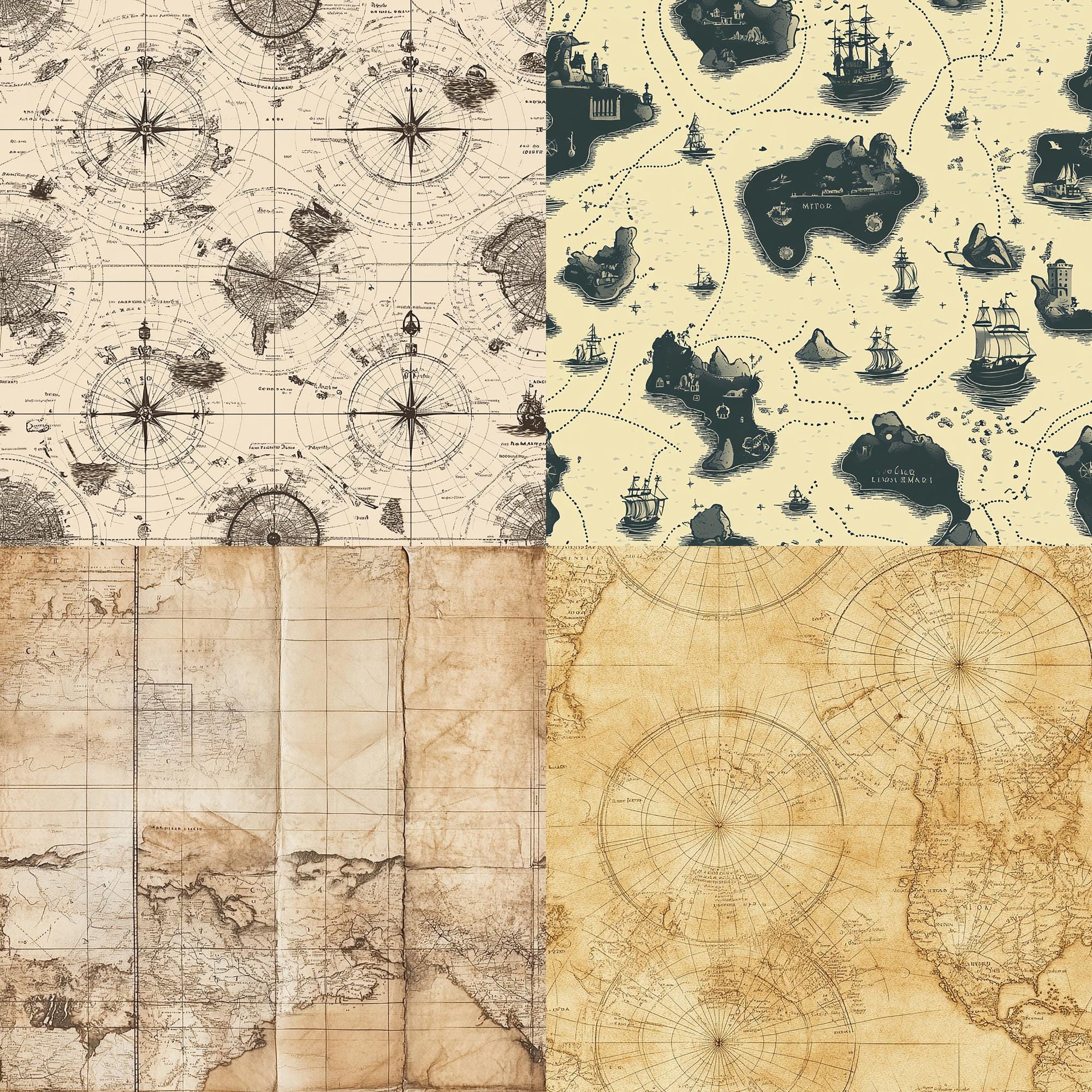 Vintage Map Patterns | Seamless Antique Cartography Designs | Fantasy ...