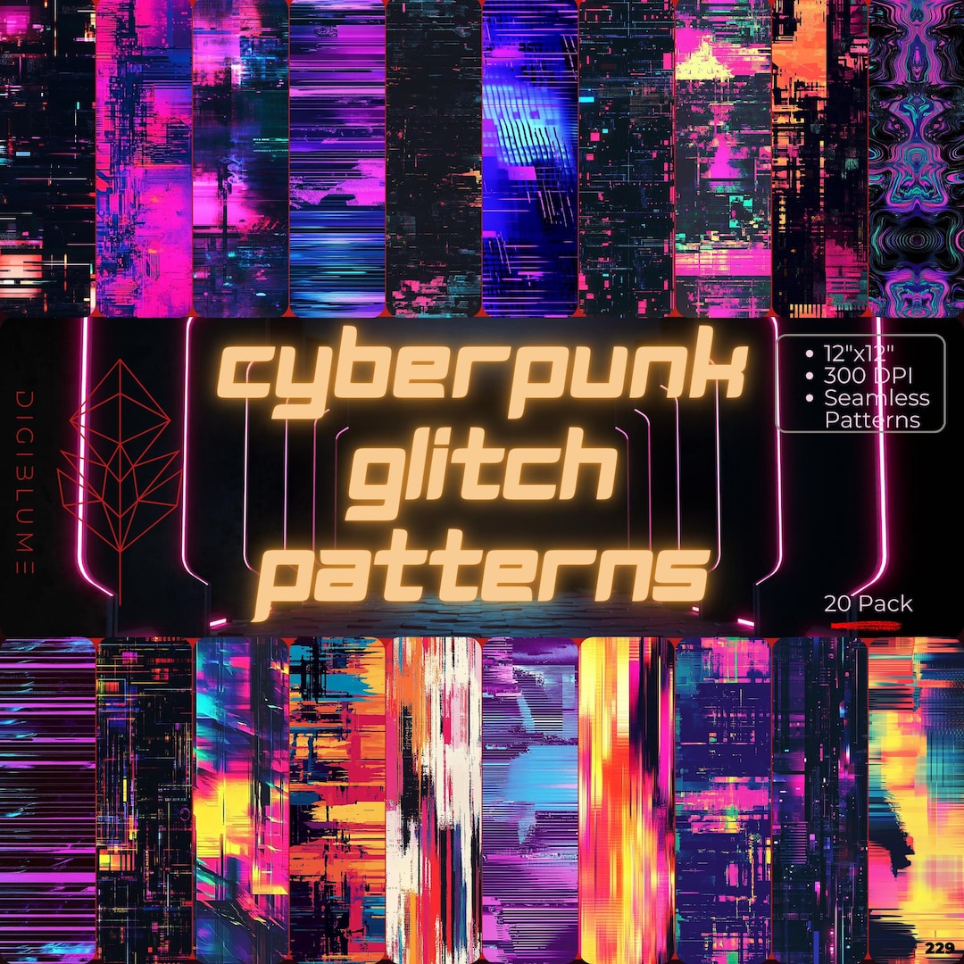 Cyberpunk Glitch Seamless Digital Paper – Futuristic VHS & Digital ...