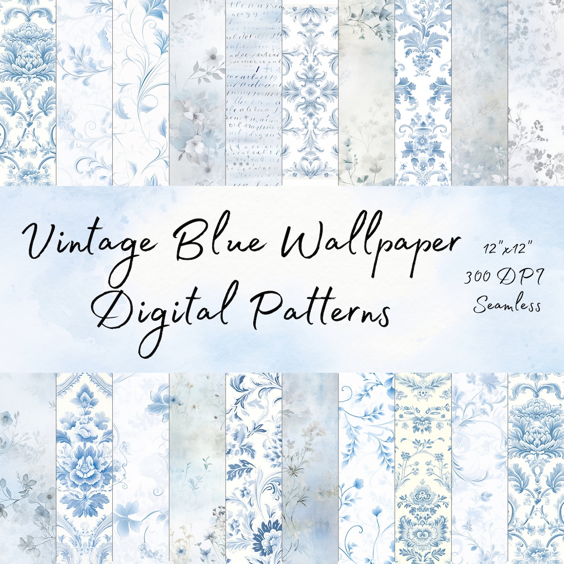 Vintage Light Blue Wallpaper French Styled Scrapbook Digital Paper ...
