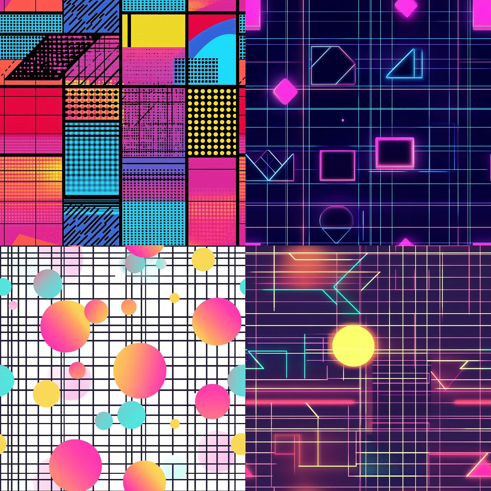 Retro 80s Grid Patterns | Neon Digital Designs - Etsy