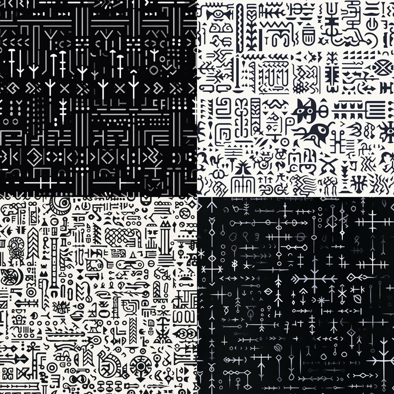 Runic Symbols Seamless Pattern | Black & White Celtic Designs | Instant ...