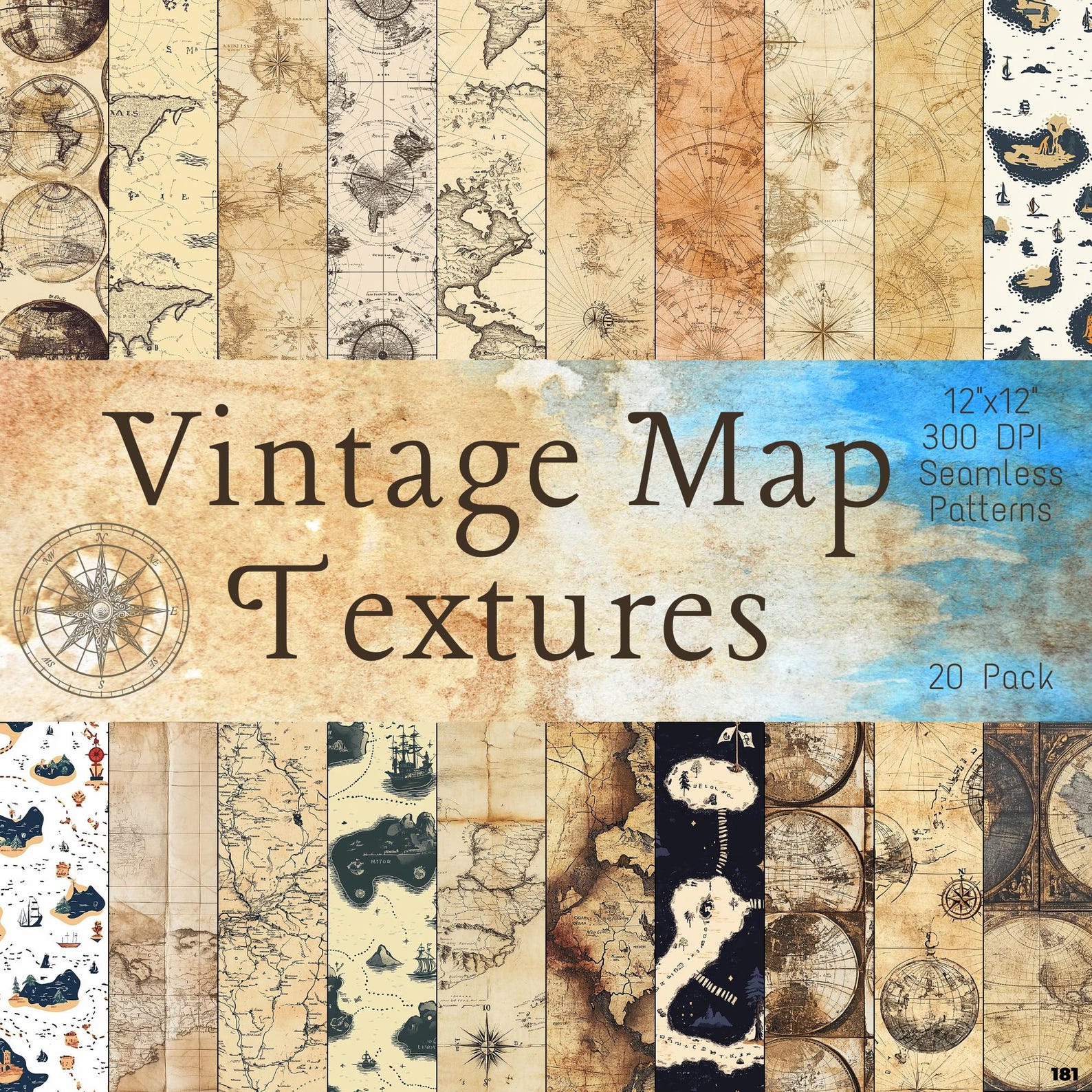 Vintage Map Patterns | Seamless Antique Cartography Designs | Fantasy ...