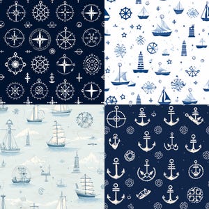 Nautical Seamless Patterns | Compass, Ship's Wheel & Sea Creatures in ...