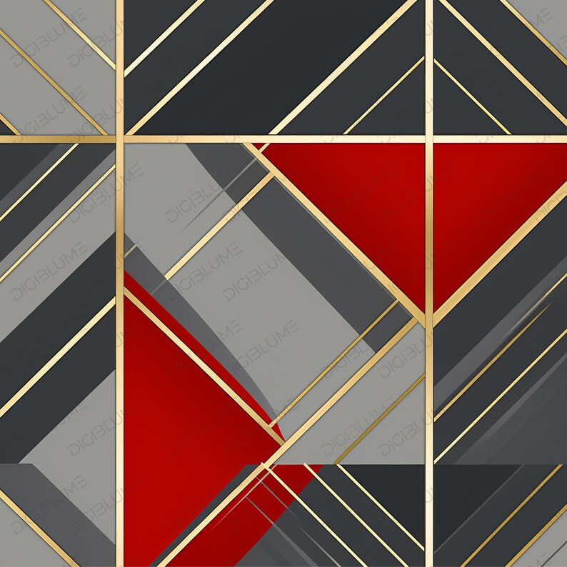 Red and Gold Digital Paper Background Seamless Geometric Printable ...