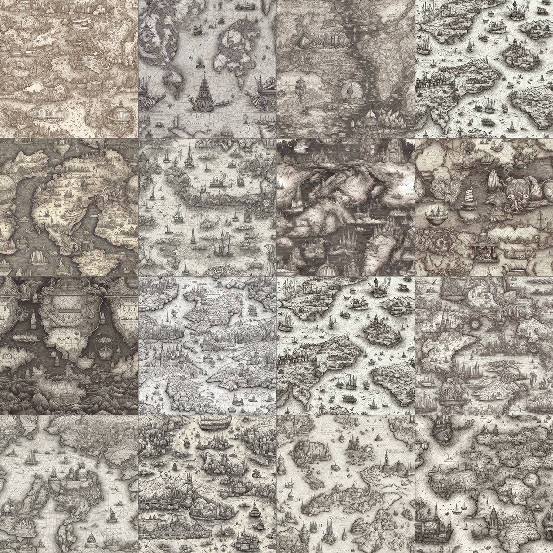 Vintage Map Digital Pattern Black and White Vintage Maps Seamless Print ...