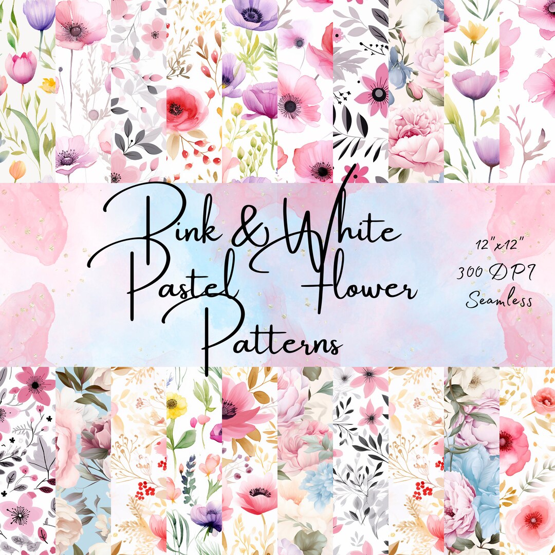 Pink & White Pastel Seamless Digital Pattern Flower Art – 20 Pack - Etsy