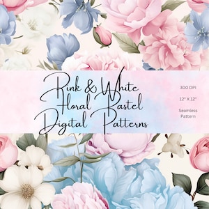 Pink & White Pastel Seamless Digital Pattern Flower Art – 20 Pack - Etsy