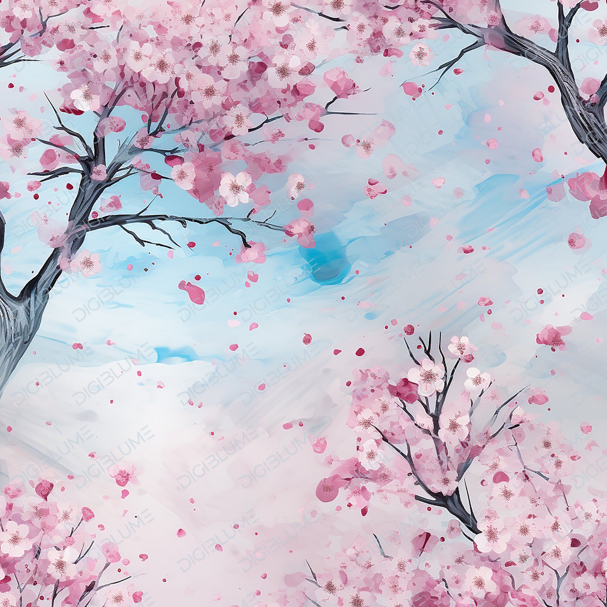 Sakura Pattern Cherry Blossom Tree Seamless Blooming Floral Digital ...